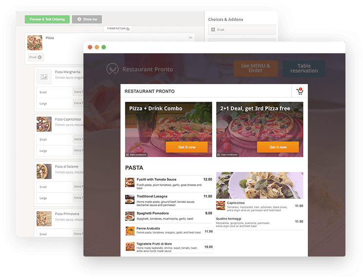 Restaurant ordering system with online menu