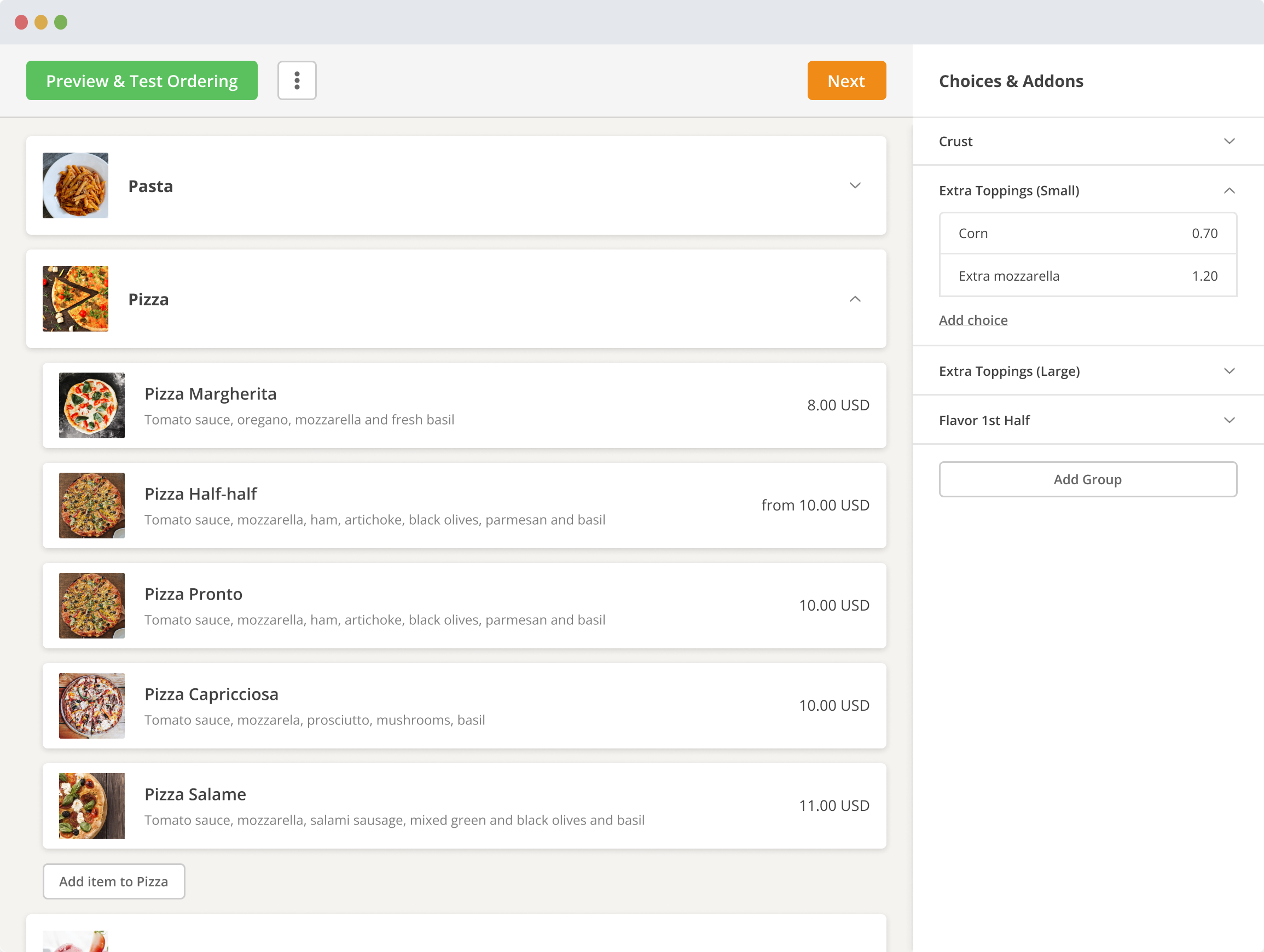 GloriaFood Online Ordering: Create Restaurant Menu